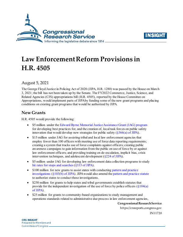 Law Enforcement Reform Provisions in H.R. 4505 - EveryCRSReport.com