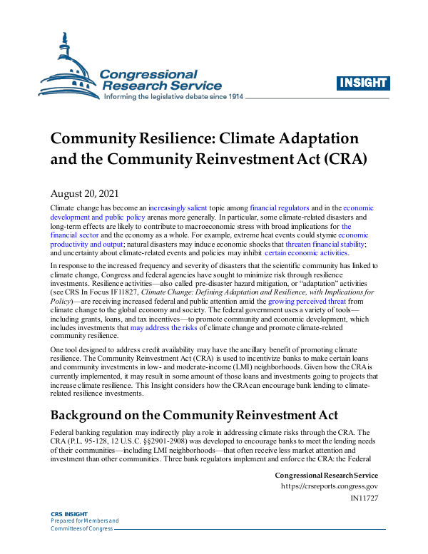 Community Resilience: Climate Adaptation and the Community Reinvestment ...