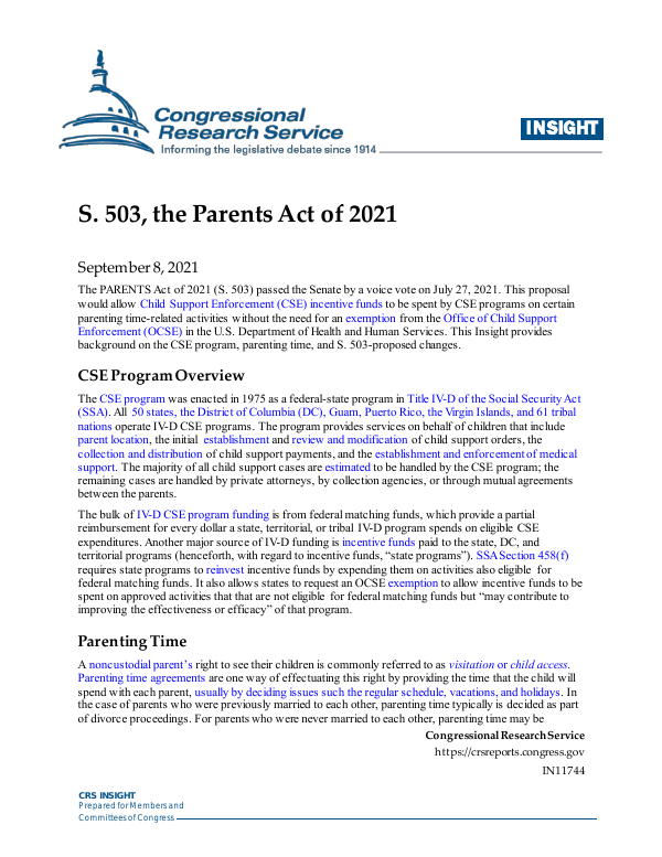 S. 503, the Parents Act of 2021 - EveryCRSReport.com
