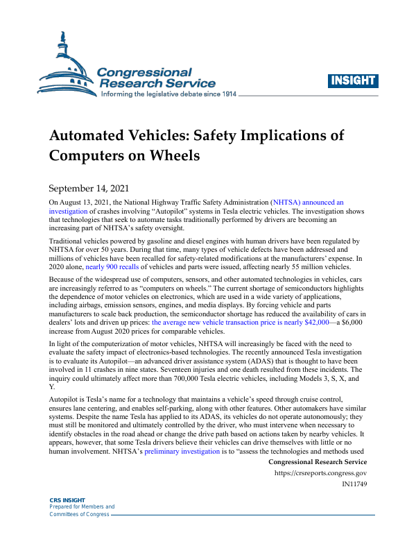 Automated Vehicles: Safety Implications of Computers on Wheels ...