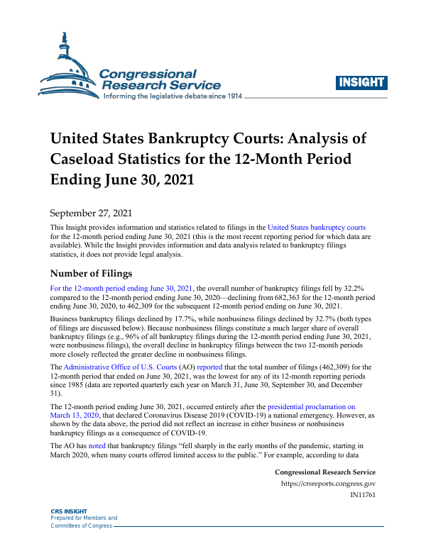 United States Bankruptcy Courts: Analysis of Caseload Statistics for ...