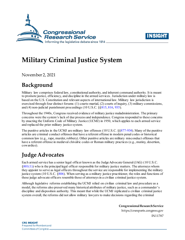 Military Criminal Justice System - EveryCRSReport.com