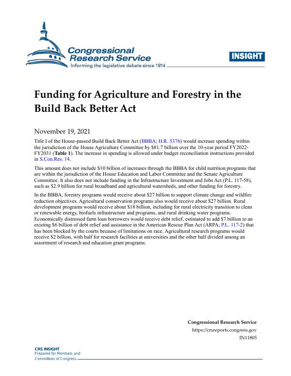 Funding for Agriculture and Forestry in the Build Back Better Act - EveryCRSReport.com