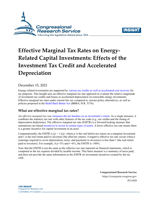 Effective Marginal Tax Rates on Energy-Related Capital Investments ...