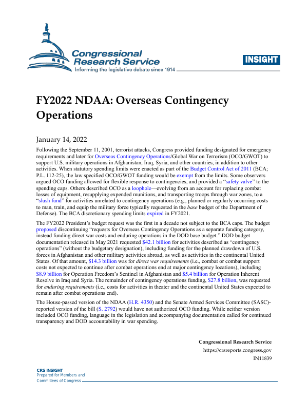 FY2022 NDAA: Overseas Contingency Operations - EveryCRSReport.com