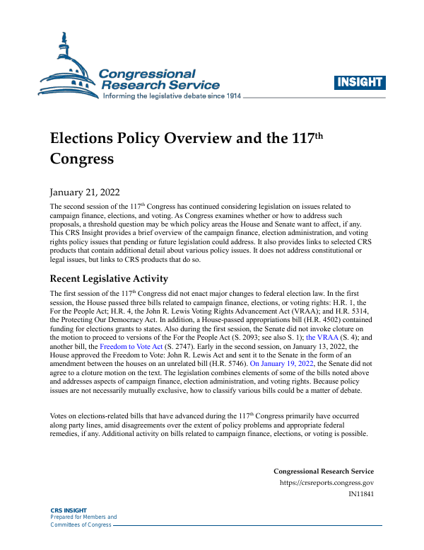 Elections Policy Overview and the 117th Congress - EveryCRSReport.com