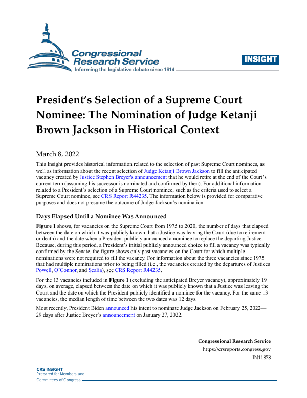 President’s Selection of a Supreme Court Nominee: The Nomination of ...