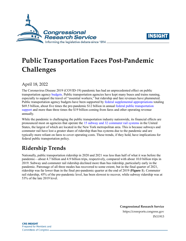 Public Transportation Faces Post-Pandemic Challenges - EveryCRSReport.com
