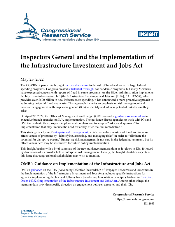 Inspectors General and the Implementation of the Infrastructure ...