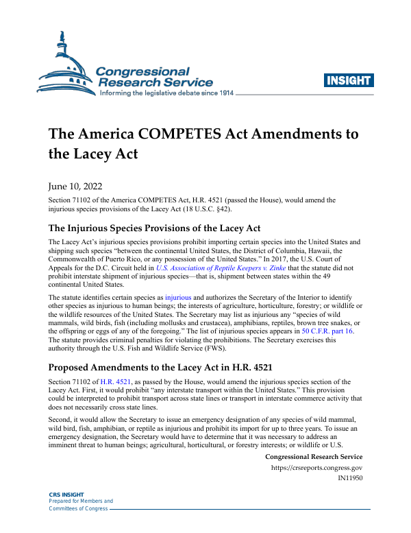 The America COMPETES Act Amendments to the Lacey Act - EveryCRSReport.com