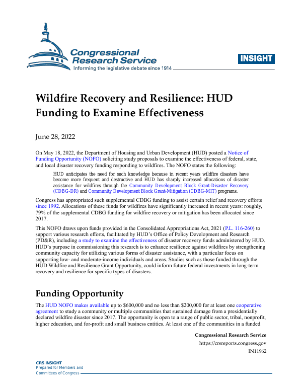 Wildfire Recovery and Resilience: HUD Funding to Examine Effectiveness ...