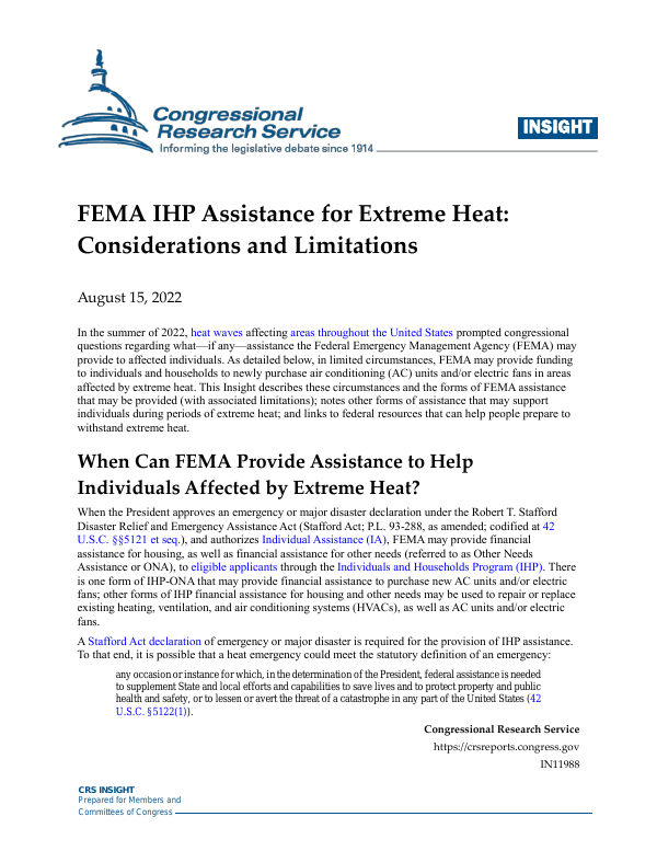 FEMA IHP Assistance for Extreme Heat: Considerations and Limitations ...