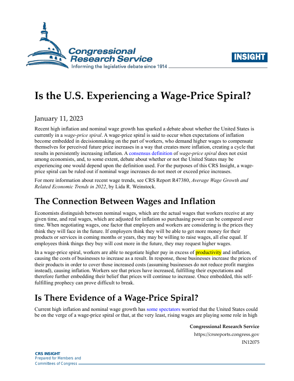 Is the United States Experiencing a Wage-Price Spiral? - EveryCRSReport.com