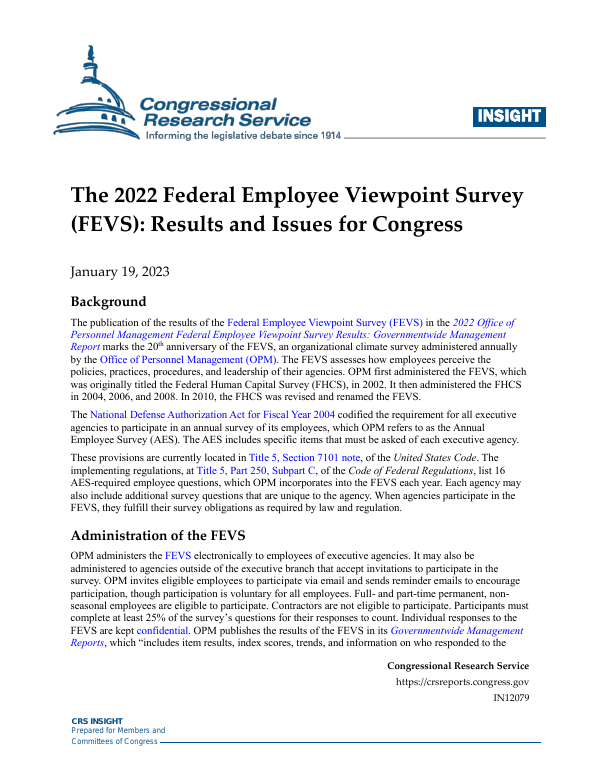 The 2022 Federal Employee Viewpoint Survey (FEVS): Results and Issues ...