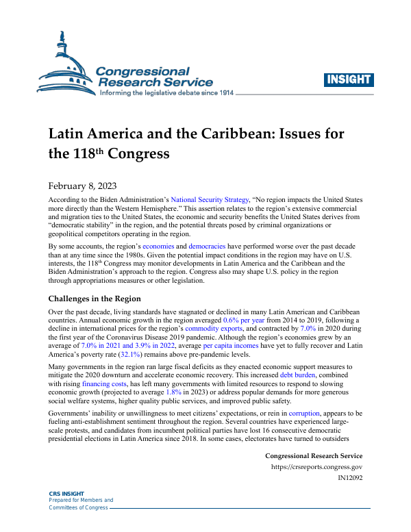 Latin America and the Caribbean: Issues for the 118th Congress ...