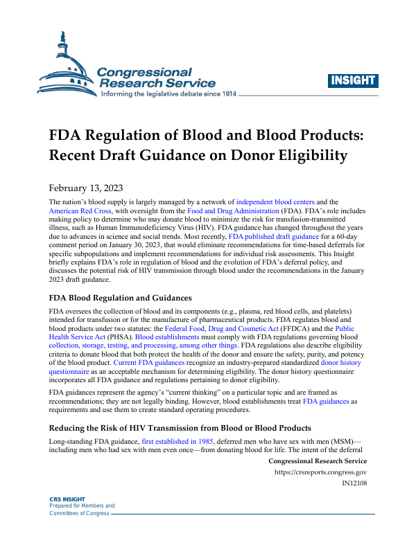 FDA Regulation of Blood and Blood Products: Recent Draft Guidance on ...