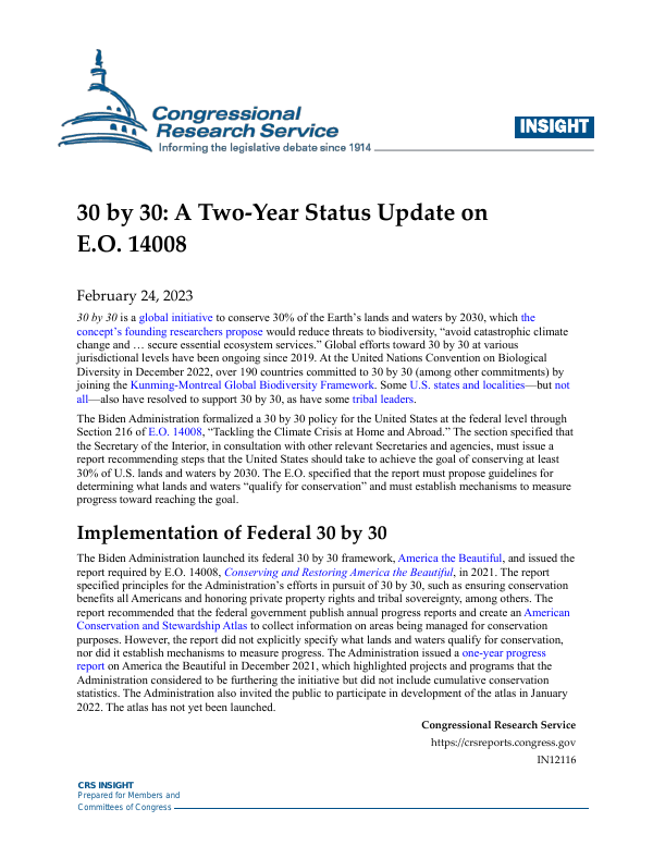 30 by 30: A Two-Year Status Update on E.O. 14008 - EveryCRSReport.com