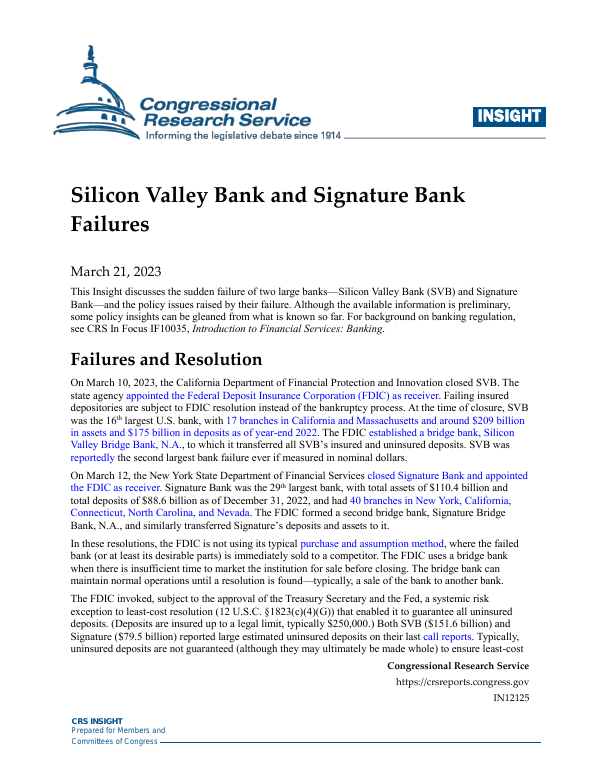 Silicon Valley Bank and Signature Bank Failures - EveryCRSReport.com