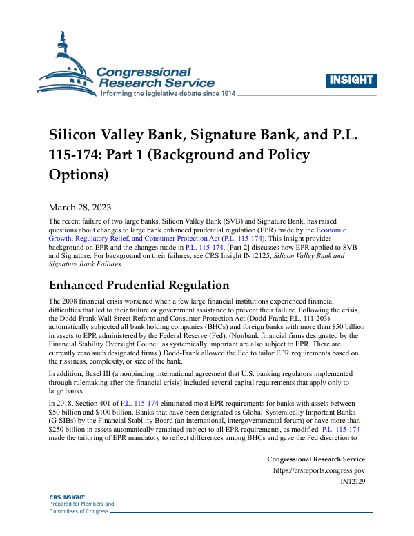 Silicon Valley Bank, Signature Bank, and P.L. 115-174: Part 1 ...