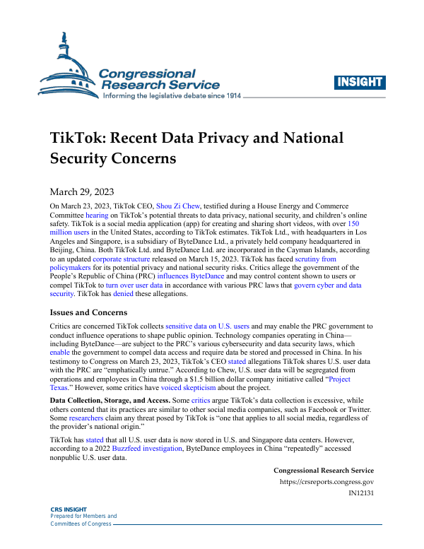TikTok: Recent Data Privacy and National Security Concerns ...
