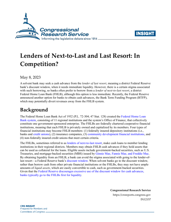 Lenders of Next-to-Last and Last Resort: In Competition ...