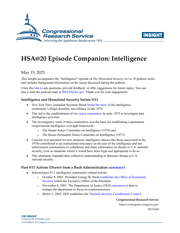 HSA@20 Episode Companion: Intelligence - EveryCRSReport.com