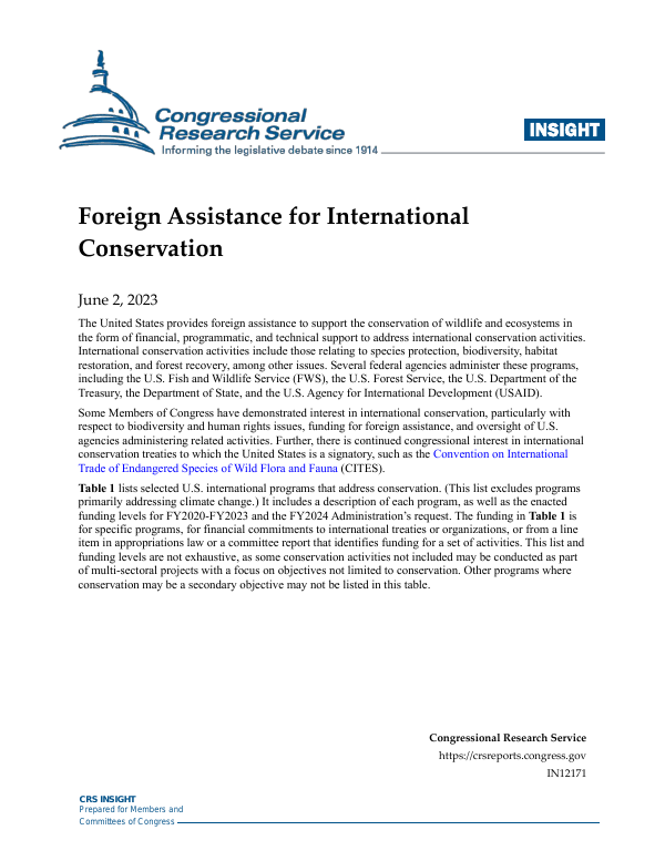 Foreign Assistance for International Conservation - EveryCRSReport.com