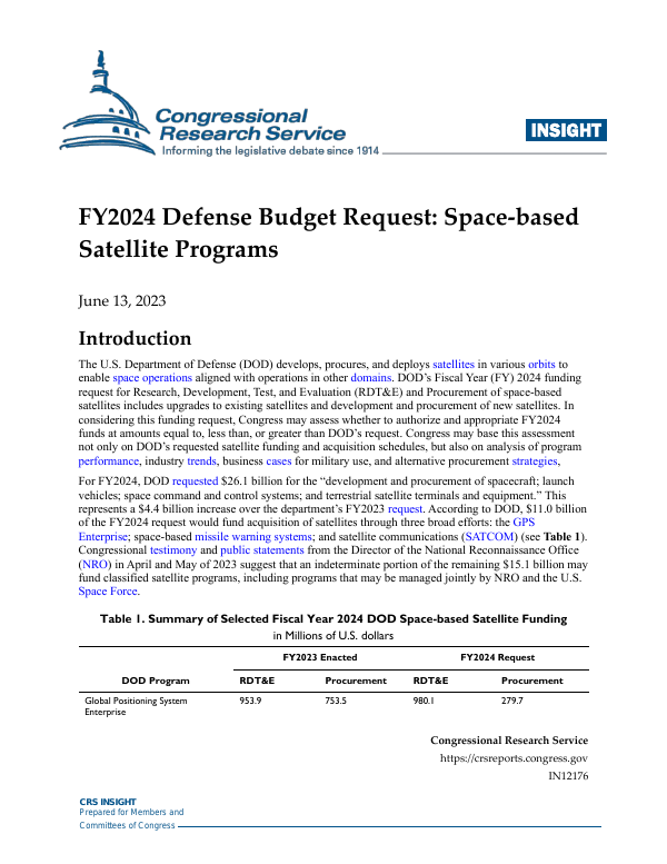 FY2024 Defense Budget Request: Space-based Satellite Programs ...