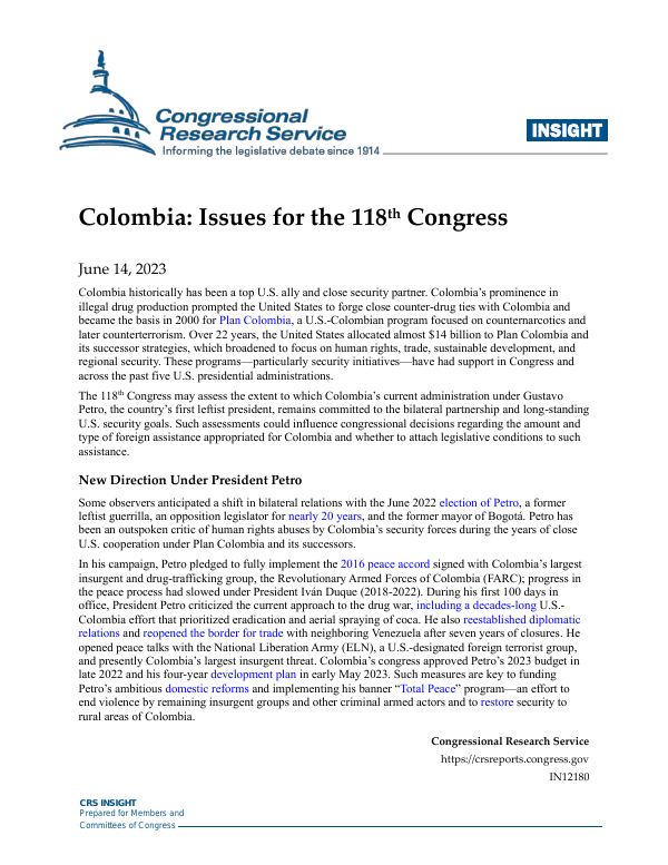 Colombia: Issues for the 118th Congress - EveryCRSReport.com