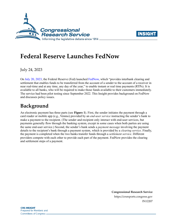 Federal Reserve Launches FedNow - EveryCRSReport.com
