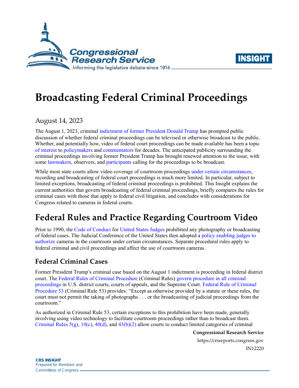 Broadcasting Federal Criminal Proceedings - EveryCRSReport.com