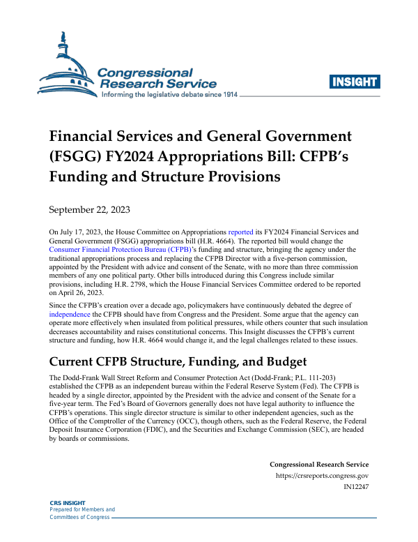 Financial Services and General Government (FSGG) FY2024 Appropriations ...