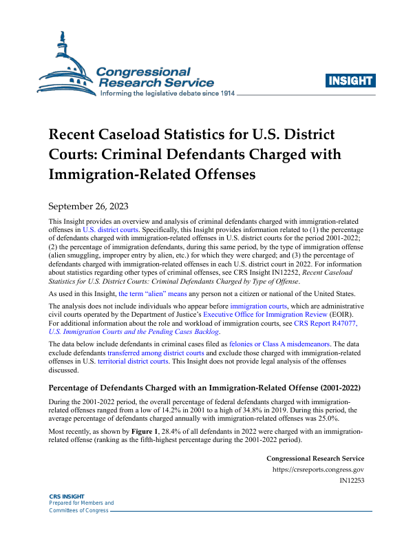 Recent Caseload Statistics for U.S. District Courts: Criminal ...
