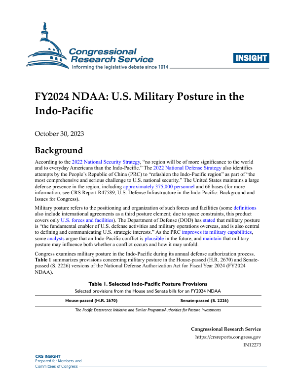 FY2024 NDAA: U.S. Military Posture in the Indo-Pacific - EveryCRSReport.com