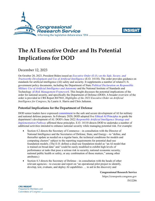 The AI Executive Order and Its Potential Implications for DOD ...