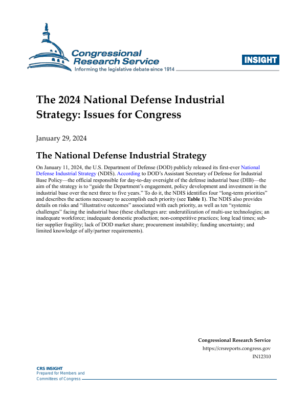 The 2024 National Defense Industrial Strategy: Issues for Congress ...