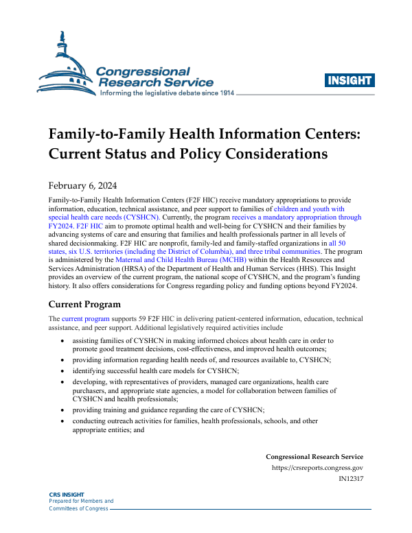 Family-to-Family Health Information Centers: Current Status and Policy ...