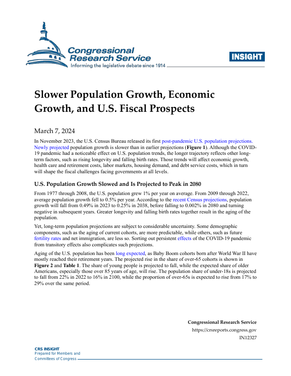 Slower Population Growth, Economic Growth, and U.S. Fiscal Prospects ...