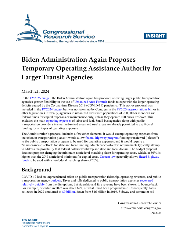 Biden Administration Again Proposes Temporary Operating Assistance ...