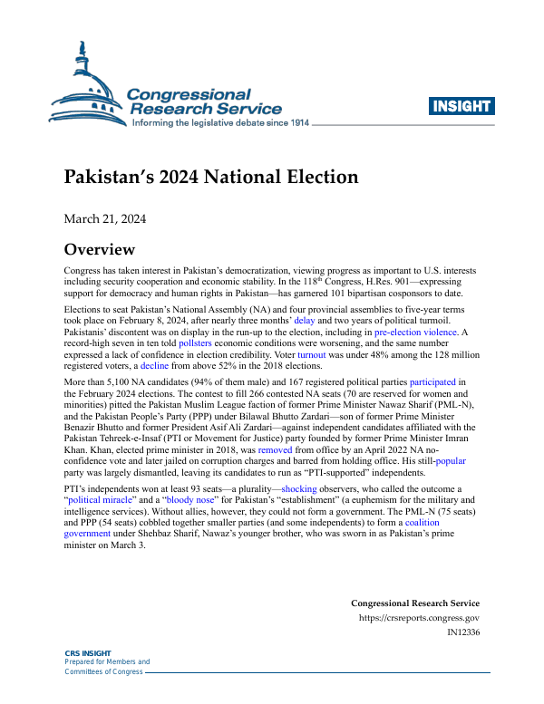 Pakistan’s 2024 National Election - EveryCRSReport.com