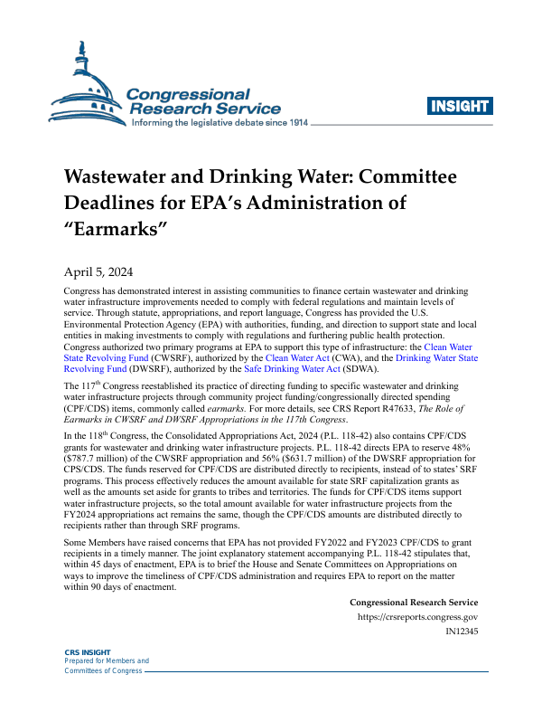 Wastewater and Drinking Water: Committee Deadlines for EPA’s ...