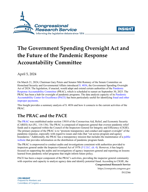 The Government Spending Oversight Act and the Future of the Pandemic ...