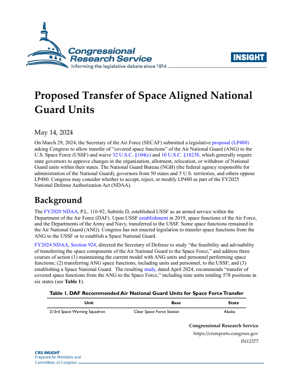 Proposed Transfer of Space Aligned National Guard Units ...