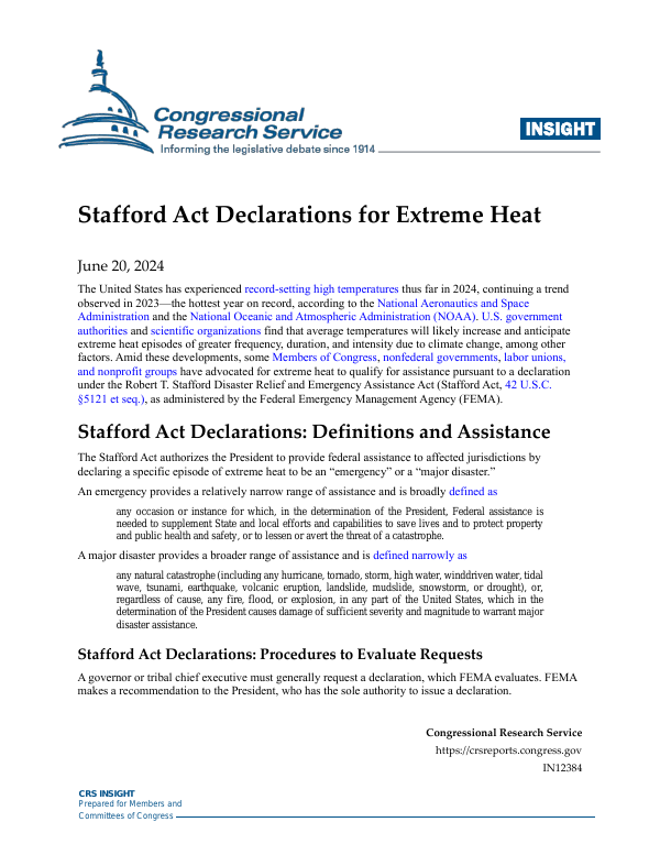 Stafford Act Declarations for Extreme Heat - EveryCRSReport.com