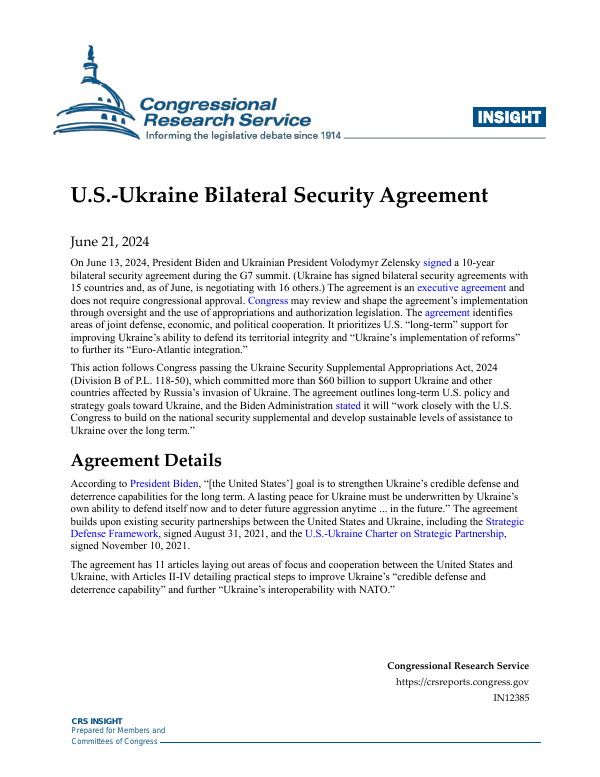 U.S.-Ukraine Bilateral Security Agreement - EveryCRSReport.com