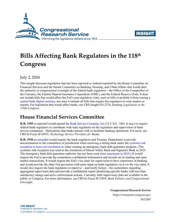 Bills Affecting Bank Regulators in the 118th Congress - EveryCRSReport.com