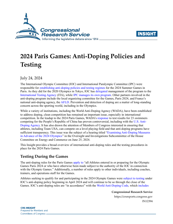 2024 Paris Games: Anti-Doping Policies and Testing - EveryCRSReport.com