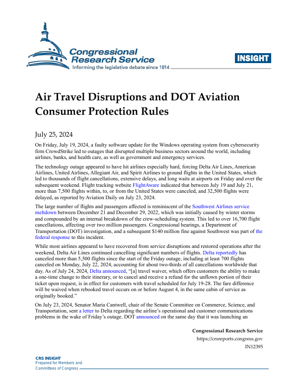 Air Travel Disruptions and DOT Aviation Consumer Protection Rules ...