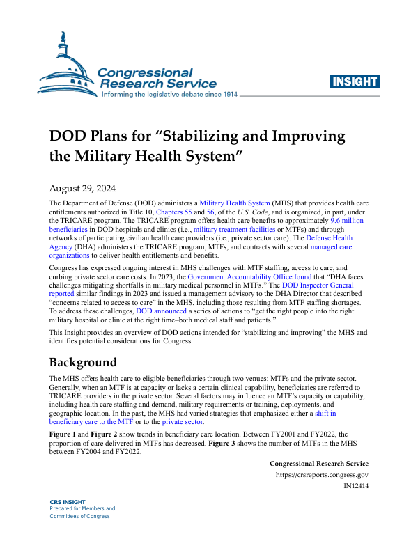DOD Plans for “Stabilizing and Improving the Military Health System ...