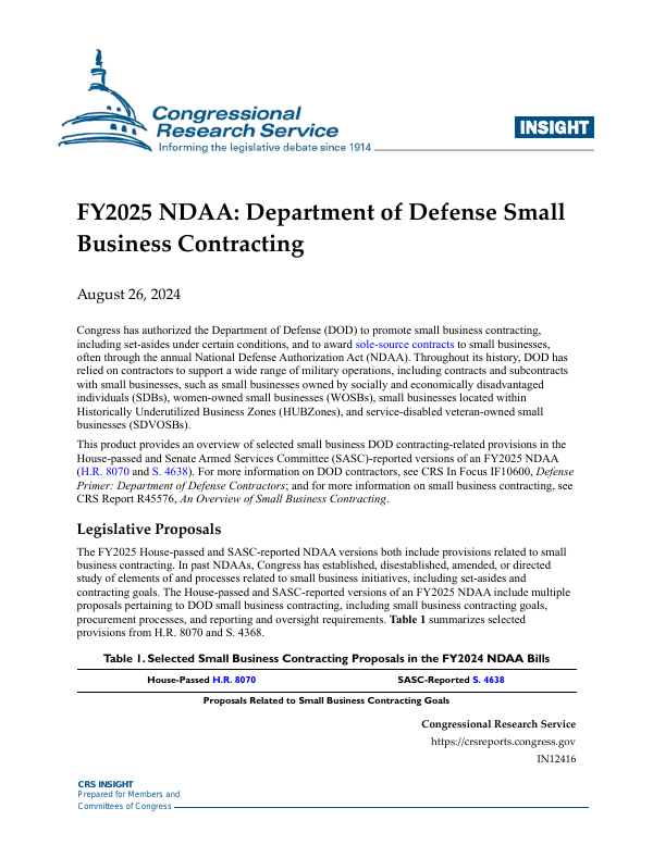 FY2025 NDAA: Department of Defense Small Business Contracting ...